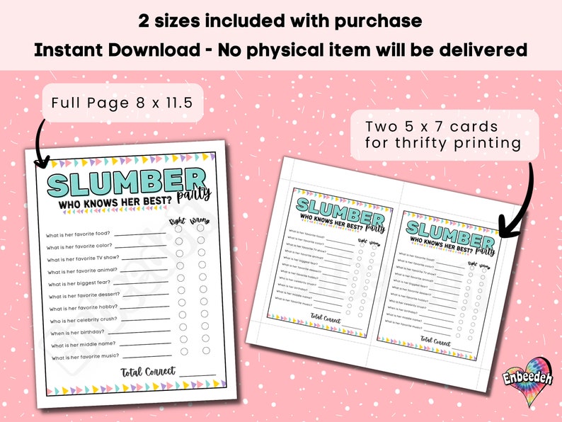 Who Knows Her Best | Slumber Party Game | How Well Do You Know - Etsy