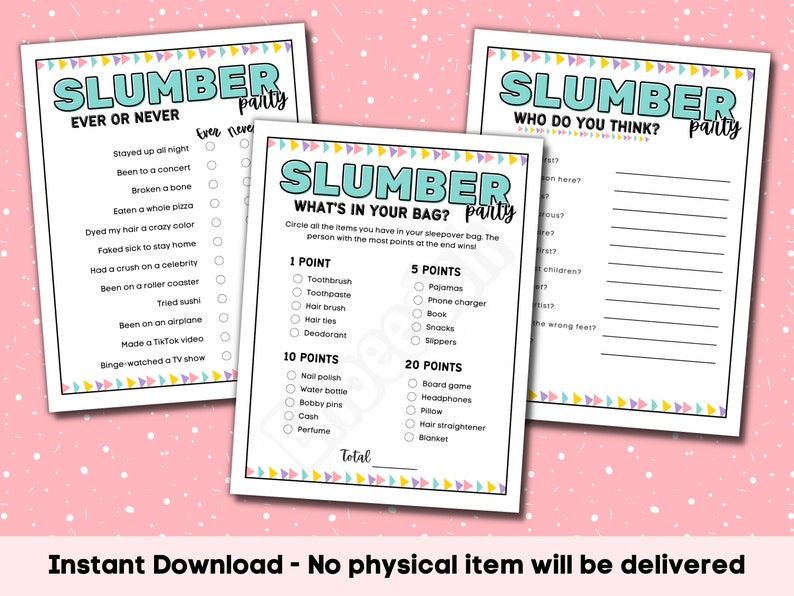 Slumber Party Games | Sleepover Games Printable | Charades | Tween ...