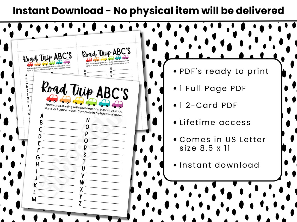Abc's Game for Road Trip Alphabet Game Printable for - Etsy
