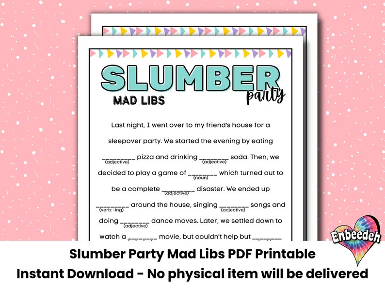 Mad Libs | Slumber Party Game | Printable Birthday Mad Libs | Sleepover ...