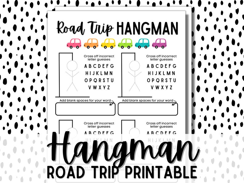 Hangman Game Printable | Kids Road Trip Fun | Summer Activity | Car ...