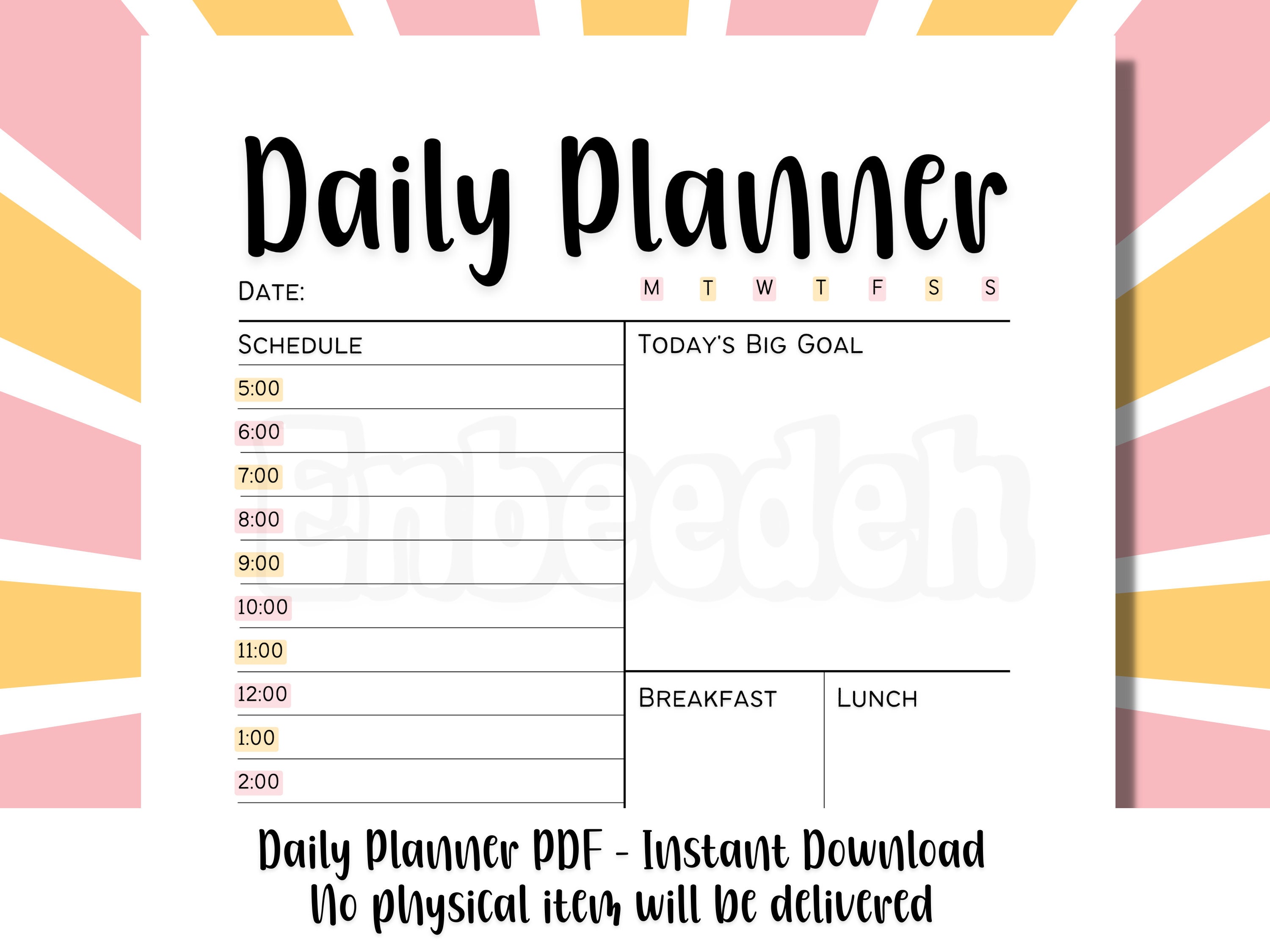 Hourly Daily Planner Printable | Retro Simple Day Planner | Plan by the ...
