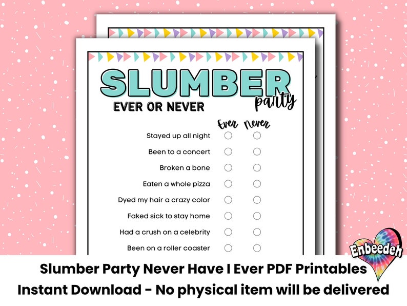 Slumber Party Game: Never Have I Ever - Teen Sleepover (PDF) - Etsy