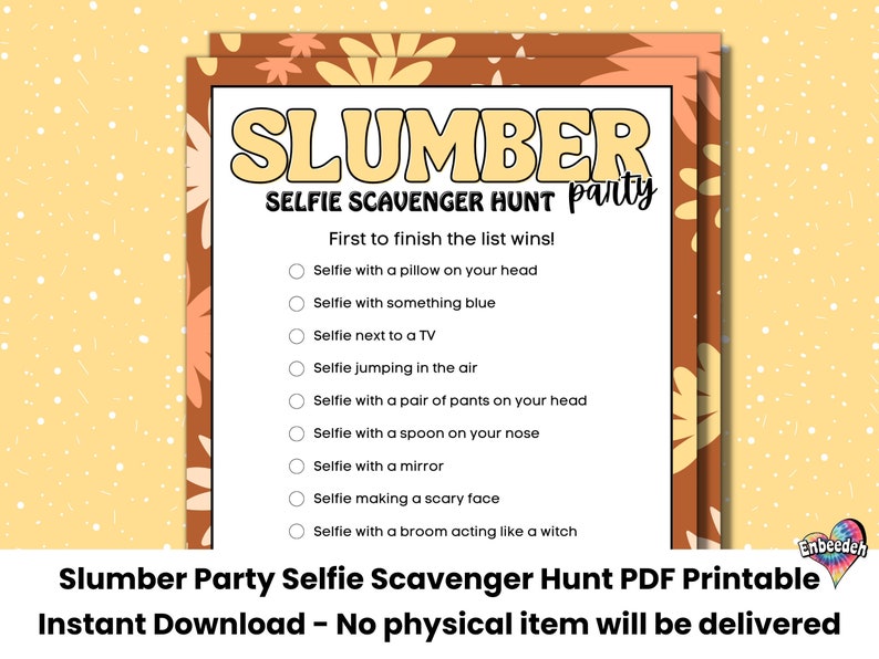Teen Slumber Party Selfie Scavenger Hunt Game (printable) - Etsy