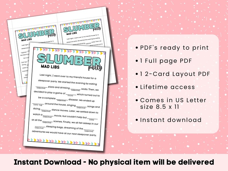 Mad Libs | Slumber Party Game | Printable Birthday Mad Libs | Sleepover ...