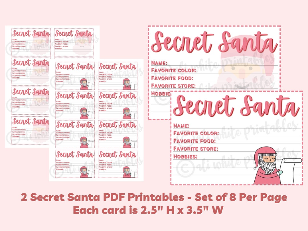 Secret Santa Pink Printable Gift Exchange Swap PDF Christmas Party Gift ...