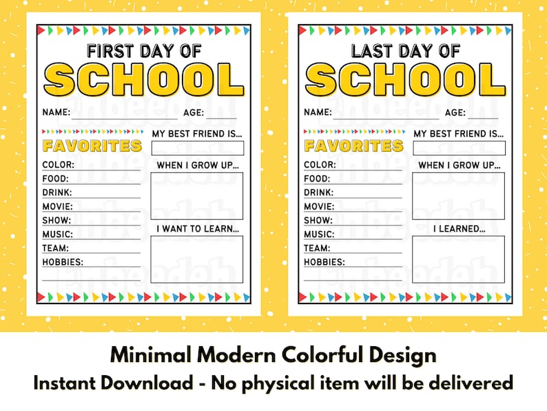 First and Last Day of School Printable Keepsake (PDF) - Etsy