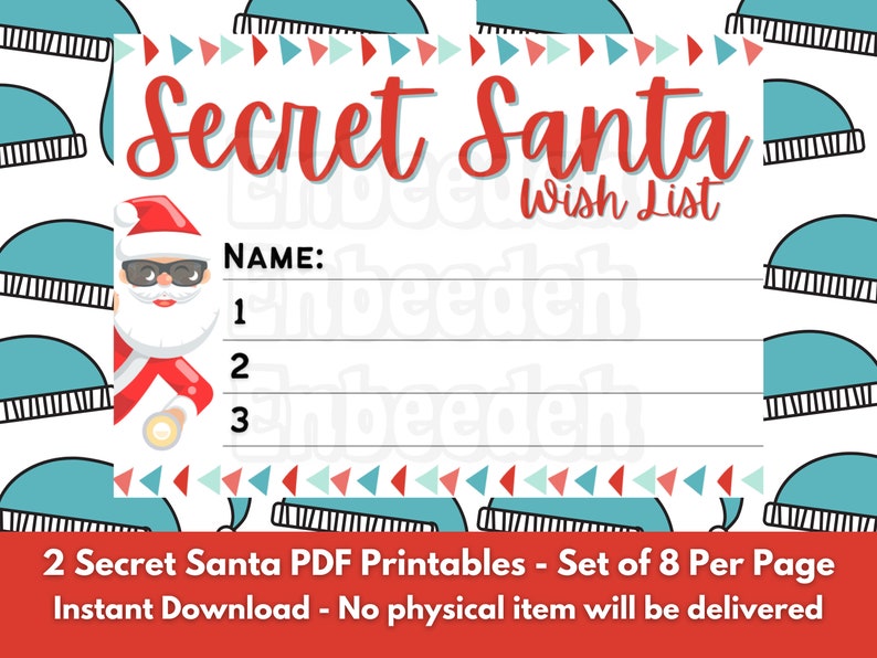Secret Santa Wish List Cards, Gift Exchange Questionnaire (PDF) - Etsy