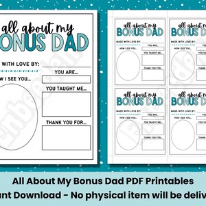 Bonus Dad Gift | All About My Bonus Dad | Father's Day Printable ...