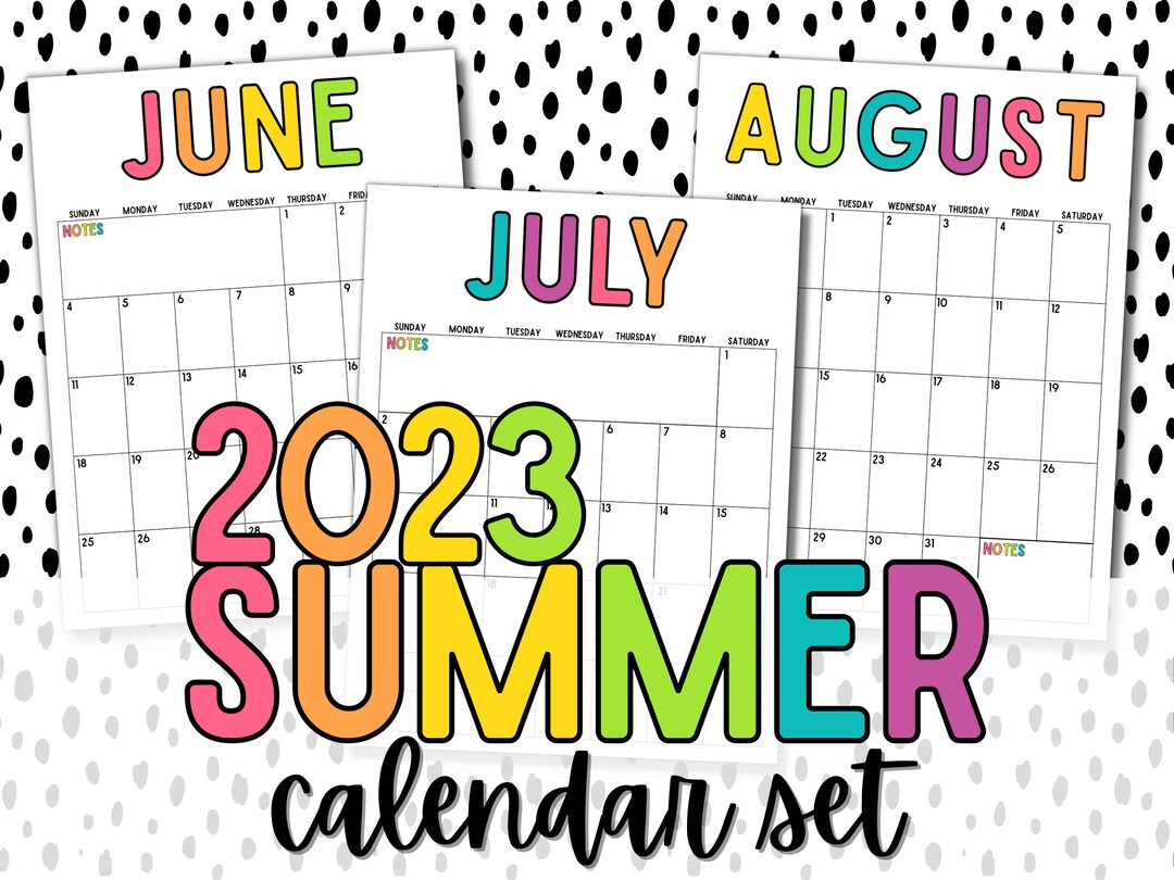 Summer 2023 Calendar Printable Monthly Calendars June 2023 - Etsy