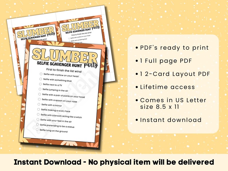 Teen Slumber Party Selfie Scavenger Hunt Game (printable) - Etsy