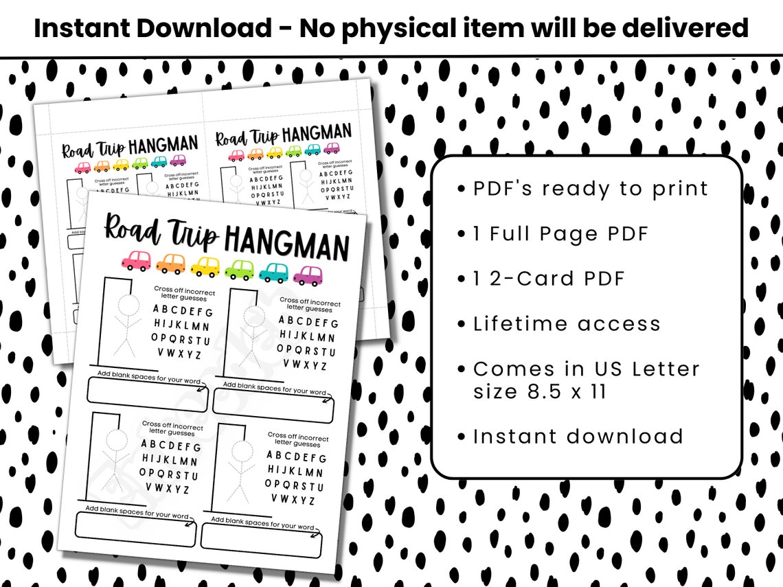 Hangman Game Printable | Kids Road Trip Fun | Summer Activity | Car ...