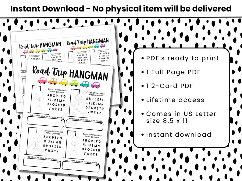 Hangman Game Printable | Kids Road Trip Fun | Summer Activity | Car ...