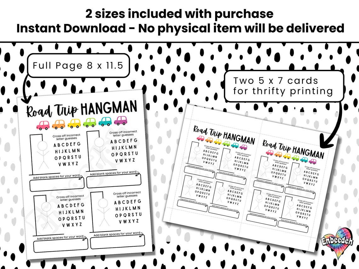 Hangman Game Printable | Kids Road Trip Fun | Summer Activity | Car ...