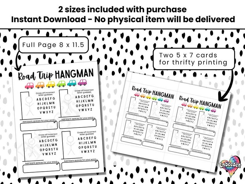 Hangman Game Printable | Kids Road Trip Fun | Summer Activity | Car ...