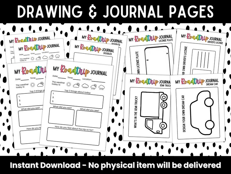 Road Trip Journal for Kids | Car Ride Drawing Pages | Travel Journal ...
