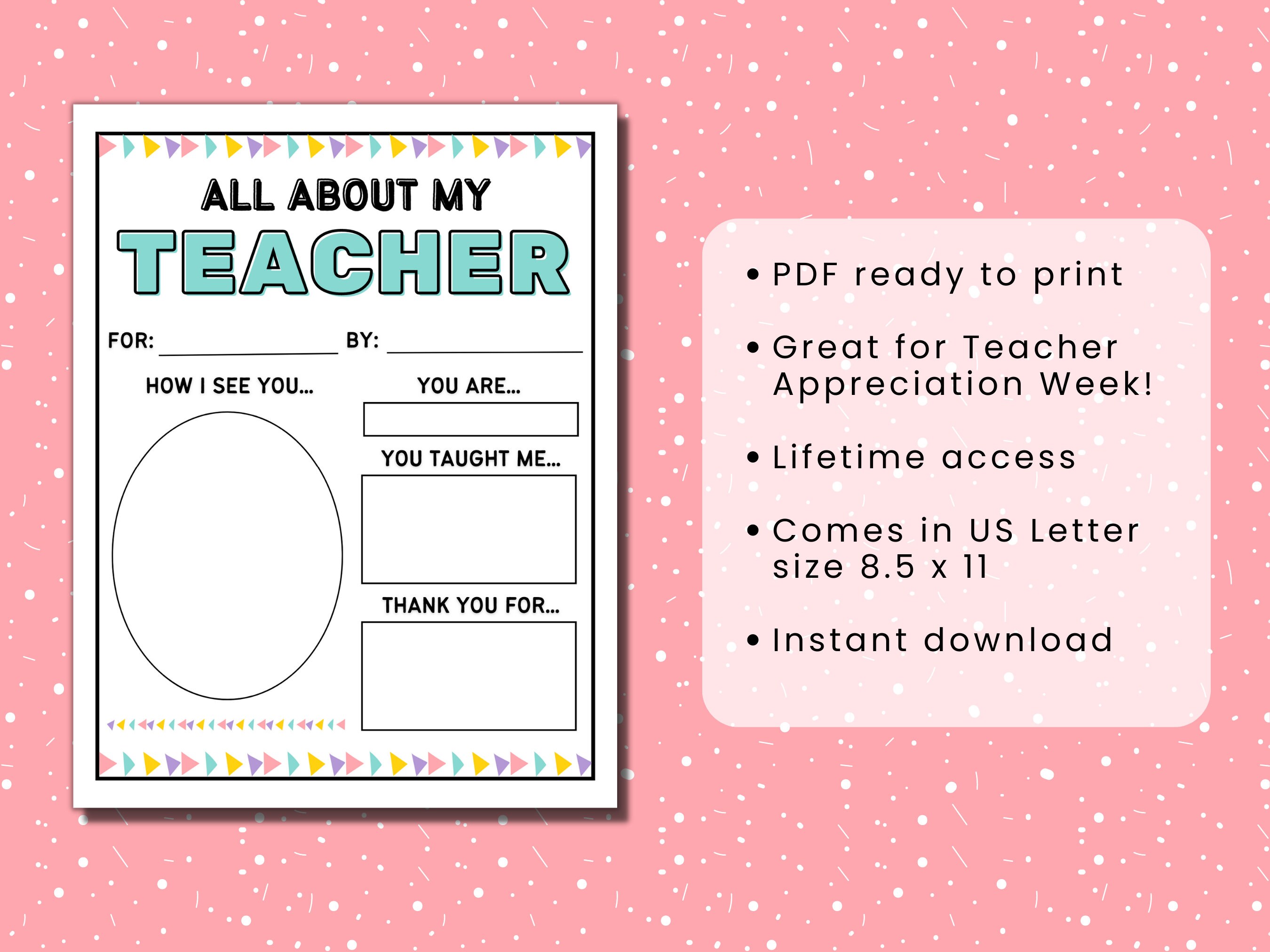 Teacher Appreciation Gift Printable Teacher Thank You All About My ...