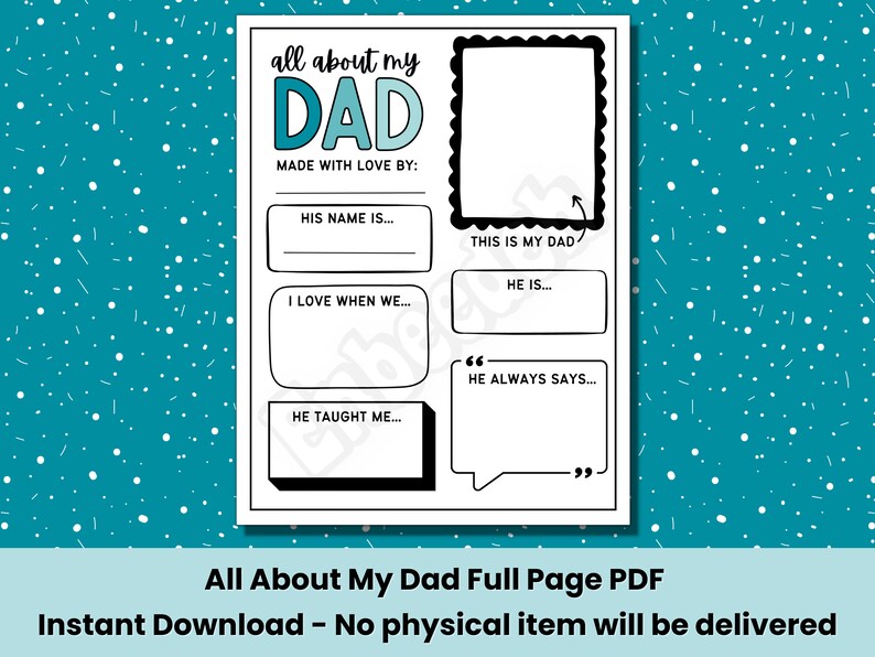 All About My Dad Printable Father's Day Gift From Kids - Etsy