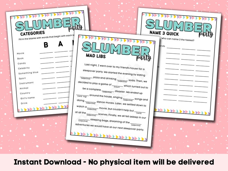 Slumber Party Games | Sleepover Games Printable | Charades | Tween ...