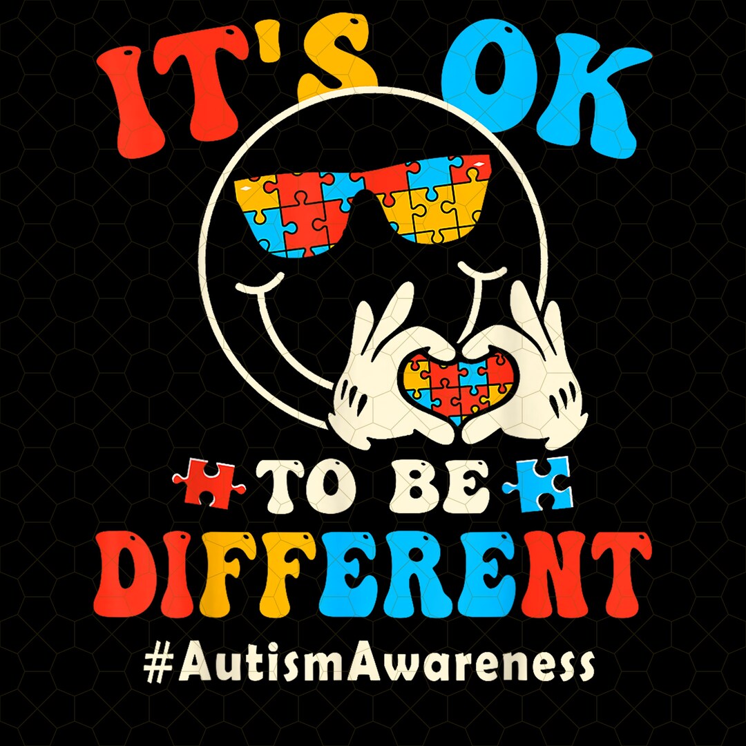Its Ok to Different Autism Groovy Smile Face Puzzle Pieces Png, Autism ...