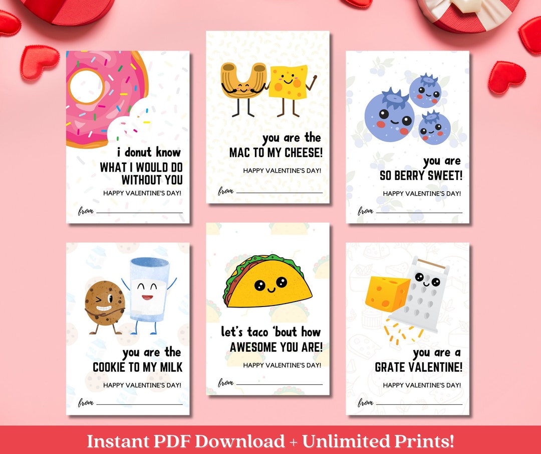 Food Pun Valentine's Day Printable Card, Kid Classroom Valentine's Card ...