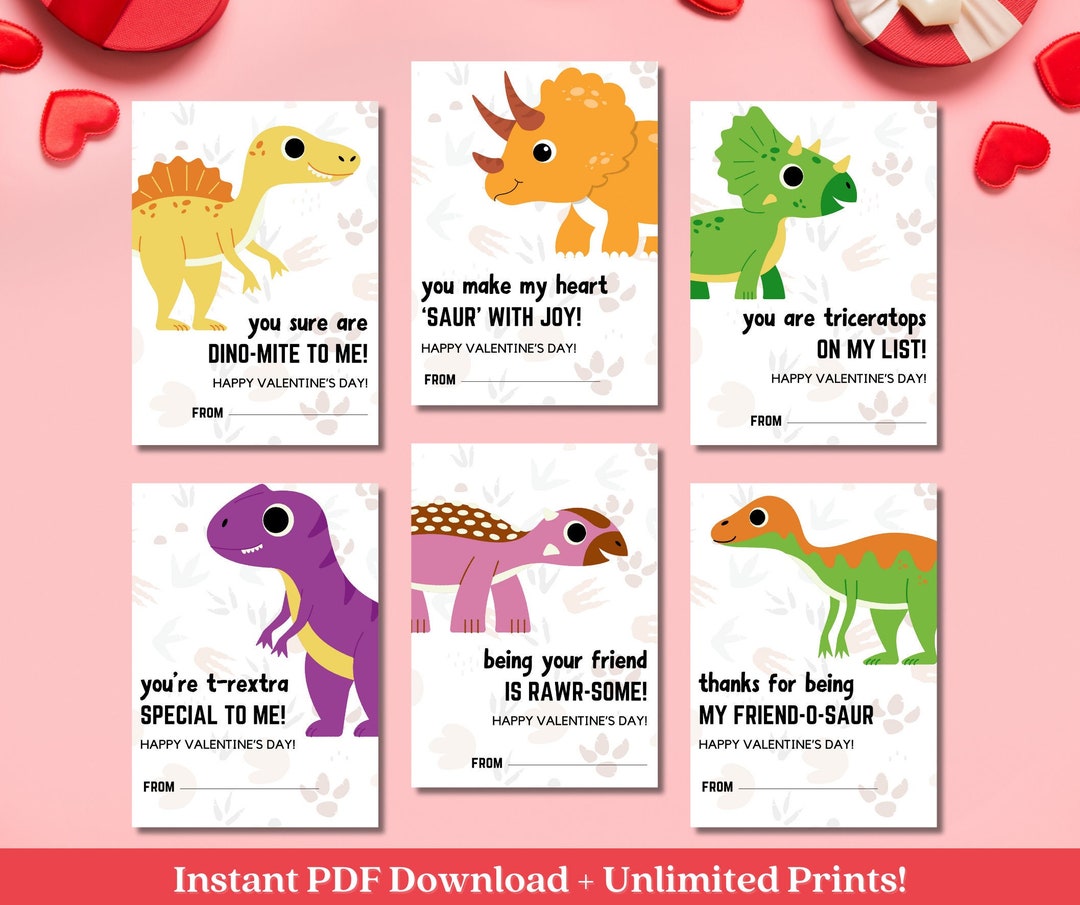 Dinosaur Pun Valentine's Day Printable Card, Kid Classroom Valentine's ...