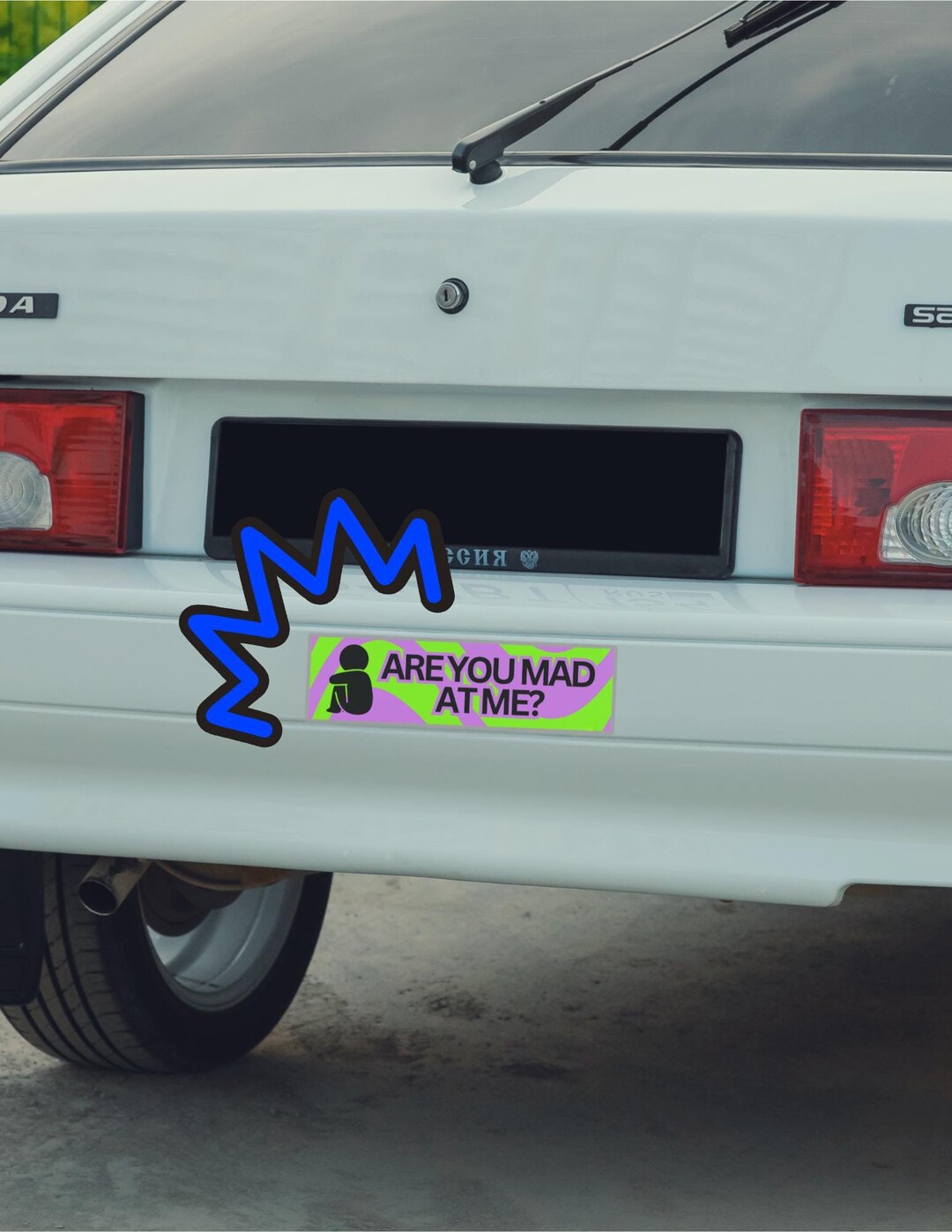 Funny Bright Pink Green Bumper Sticker, Dumb Stick Figure Sad Girl ...