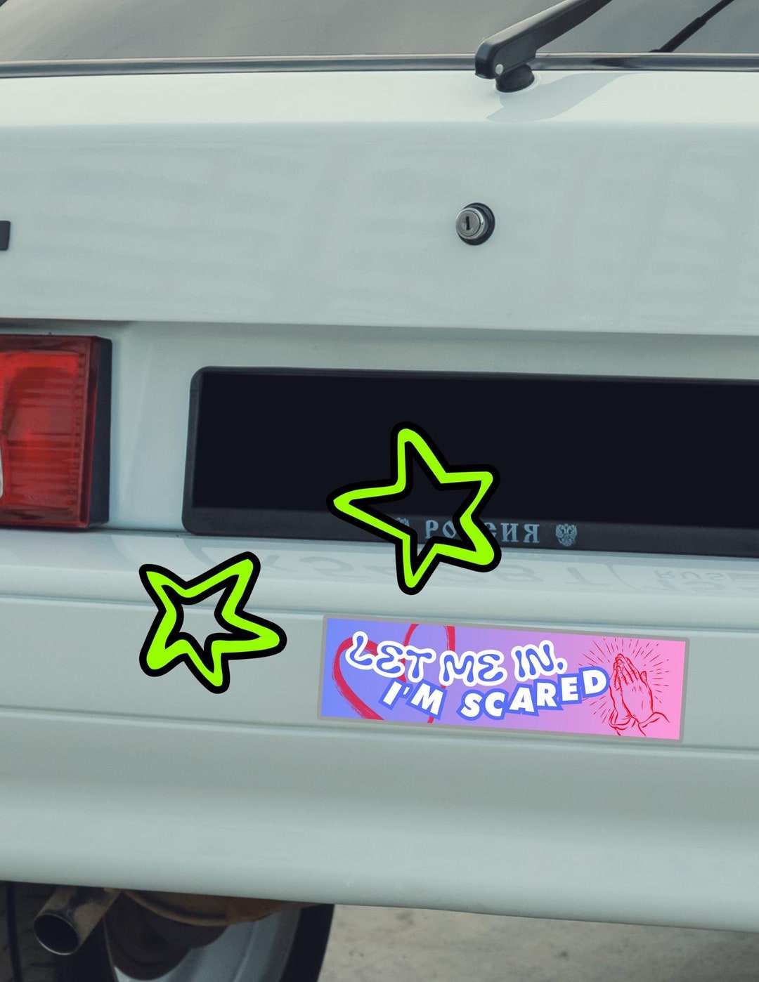 Funny Pastel Bumper Stickers - Let Me In, I'm Scared - Praying Hands ...