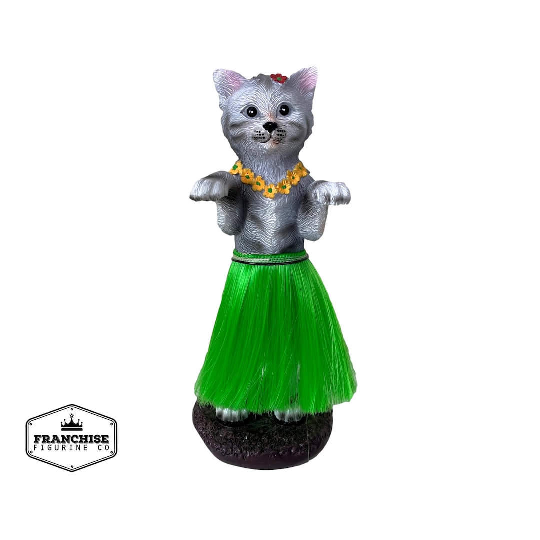 Dashboard Hula Cat Kitten Car Bobblehead Figurine 6 Inches Green Grass ...