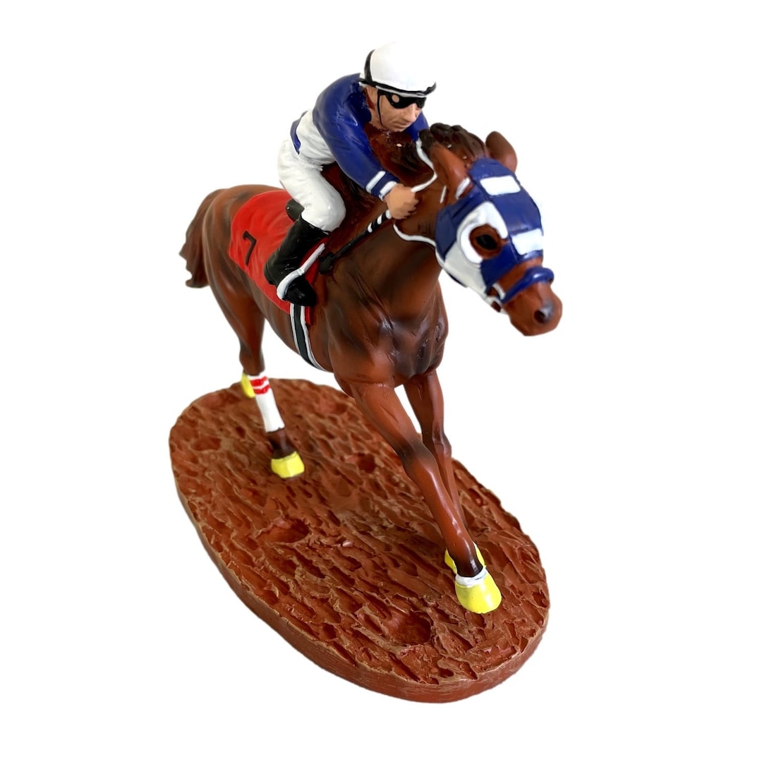 Race Horse Figurine Statue Decor Thoroughbred With Jockey Horse Racing ...