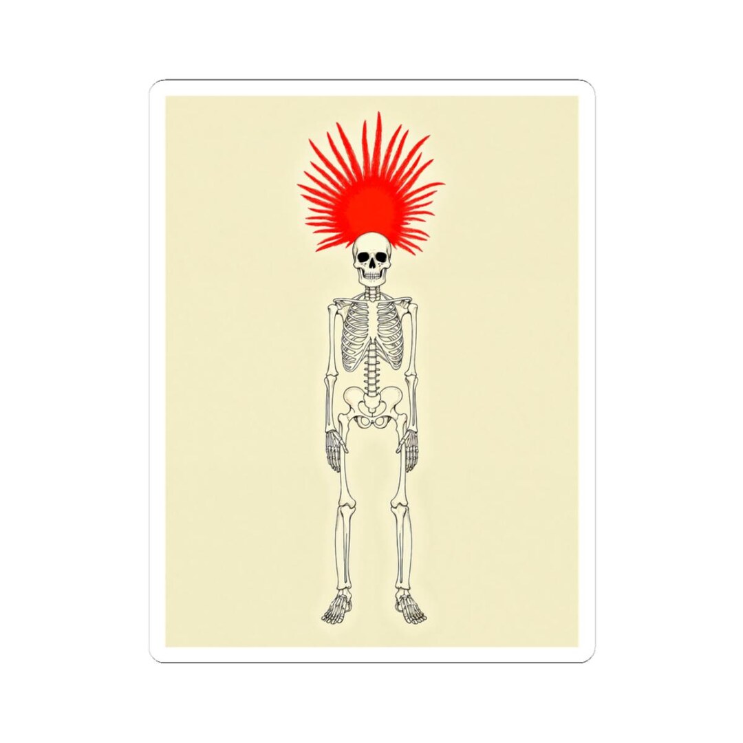 Skeleton With Red Mohawk Sticker | Kiss-cut Skull Punk Decal - Etsy