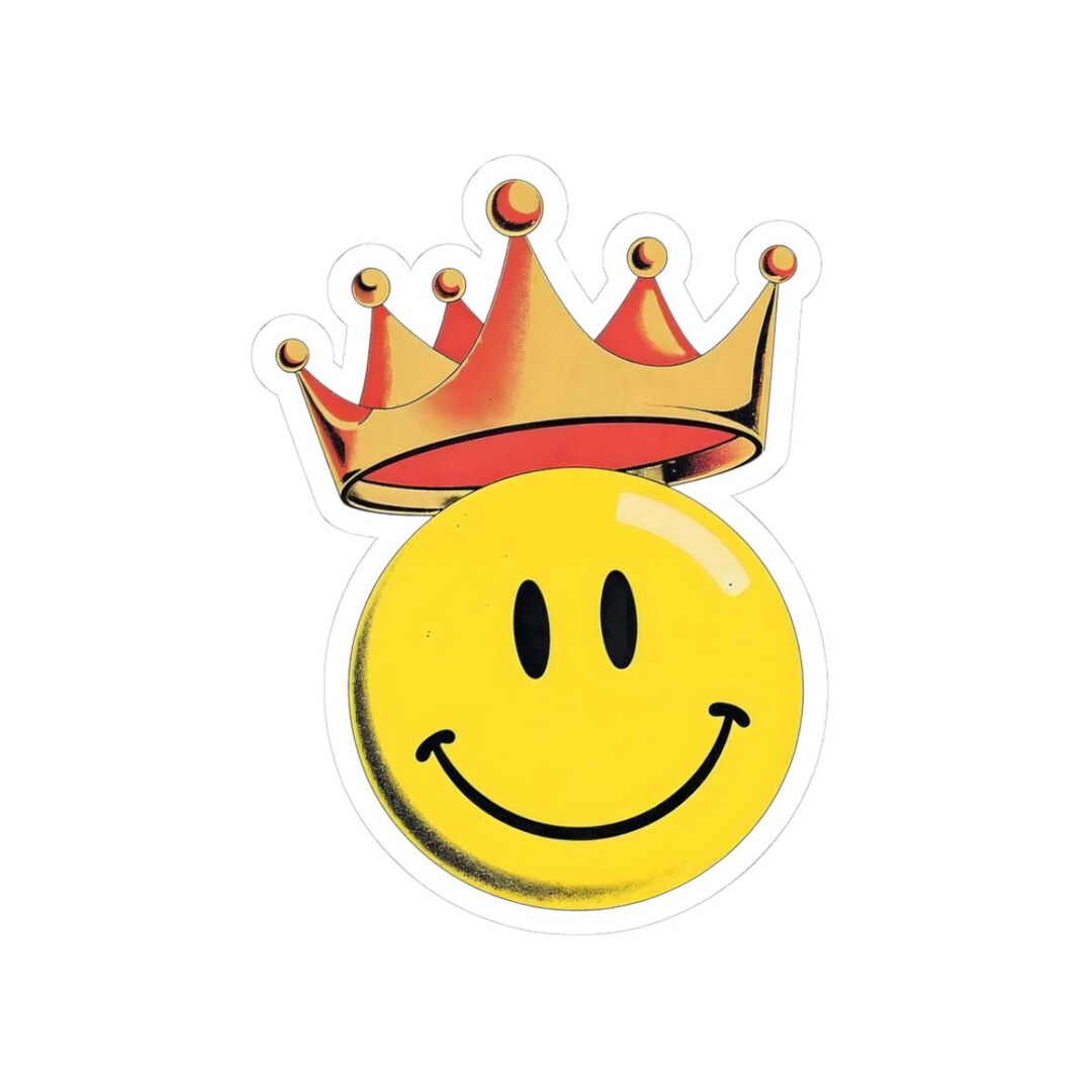 Smiley Face With Crown Kiss-cut Sticker | Yellow Emoji Crown Sticker - Etsy