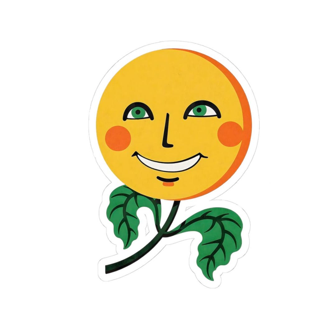 Smiling Sun Face Sticker Kiss-cut Sticker | Retro Botanical Sun With ...