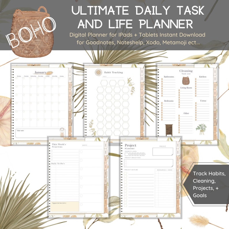 Boho Lux Digital Planner Daily Task Journal All in One PDF Instant ...