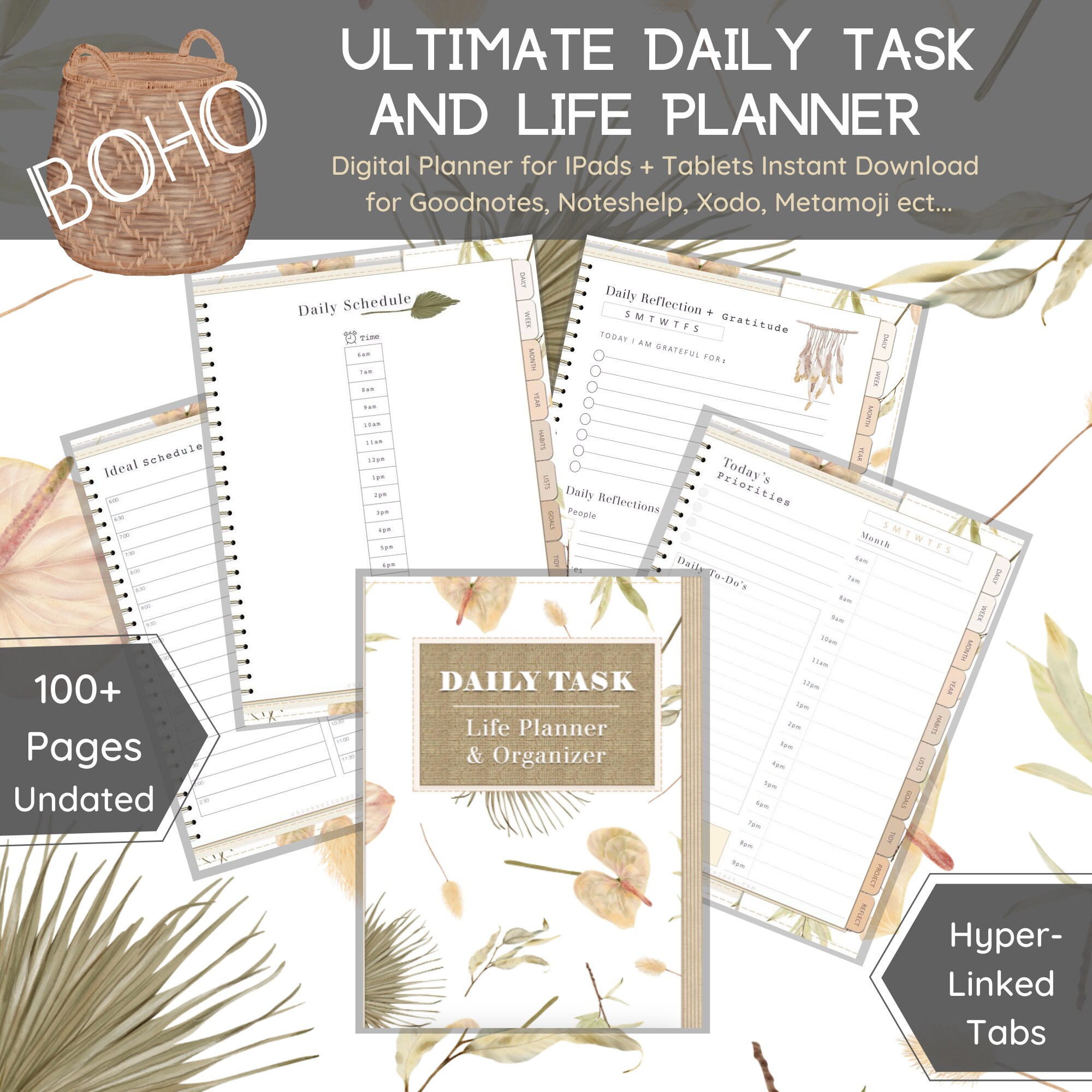 Boho Lux Digital Planner Daily Task Journal All in One PDF Instant ...
