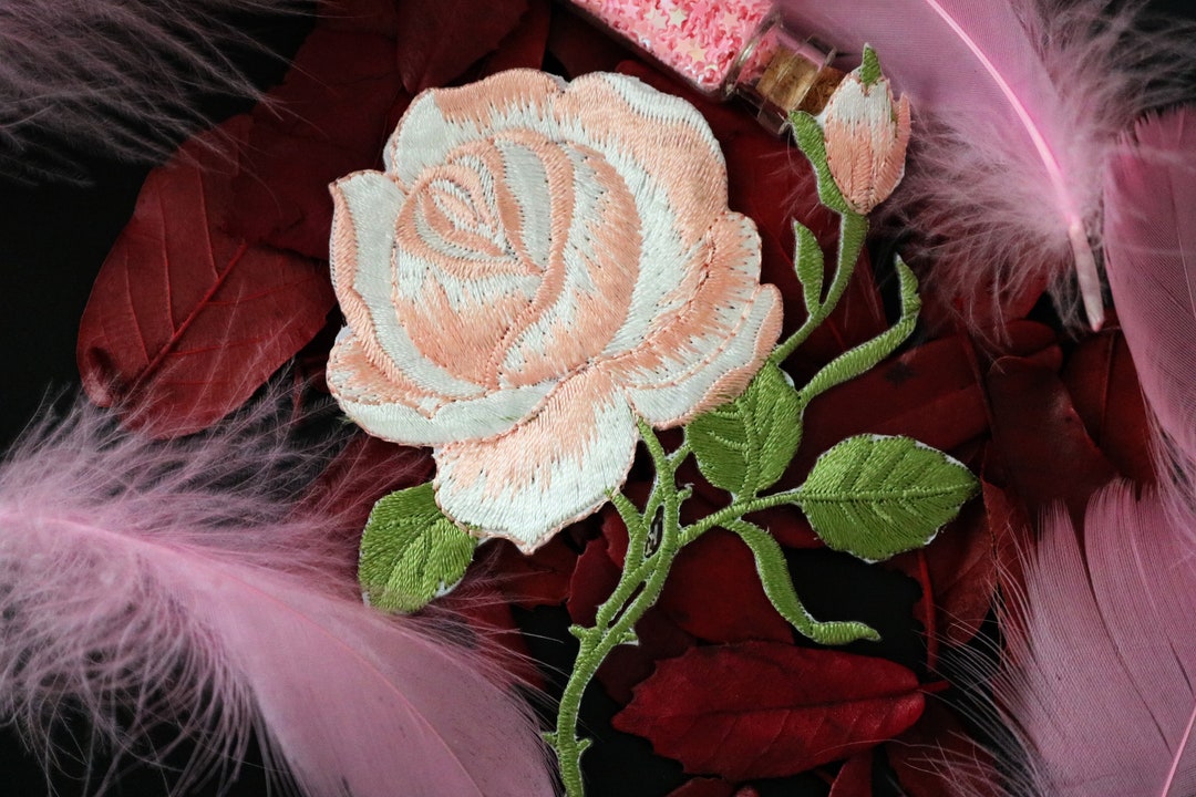 Rose Gold Embroidered Rose Patch - Camellia Flower Applique - Etsy