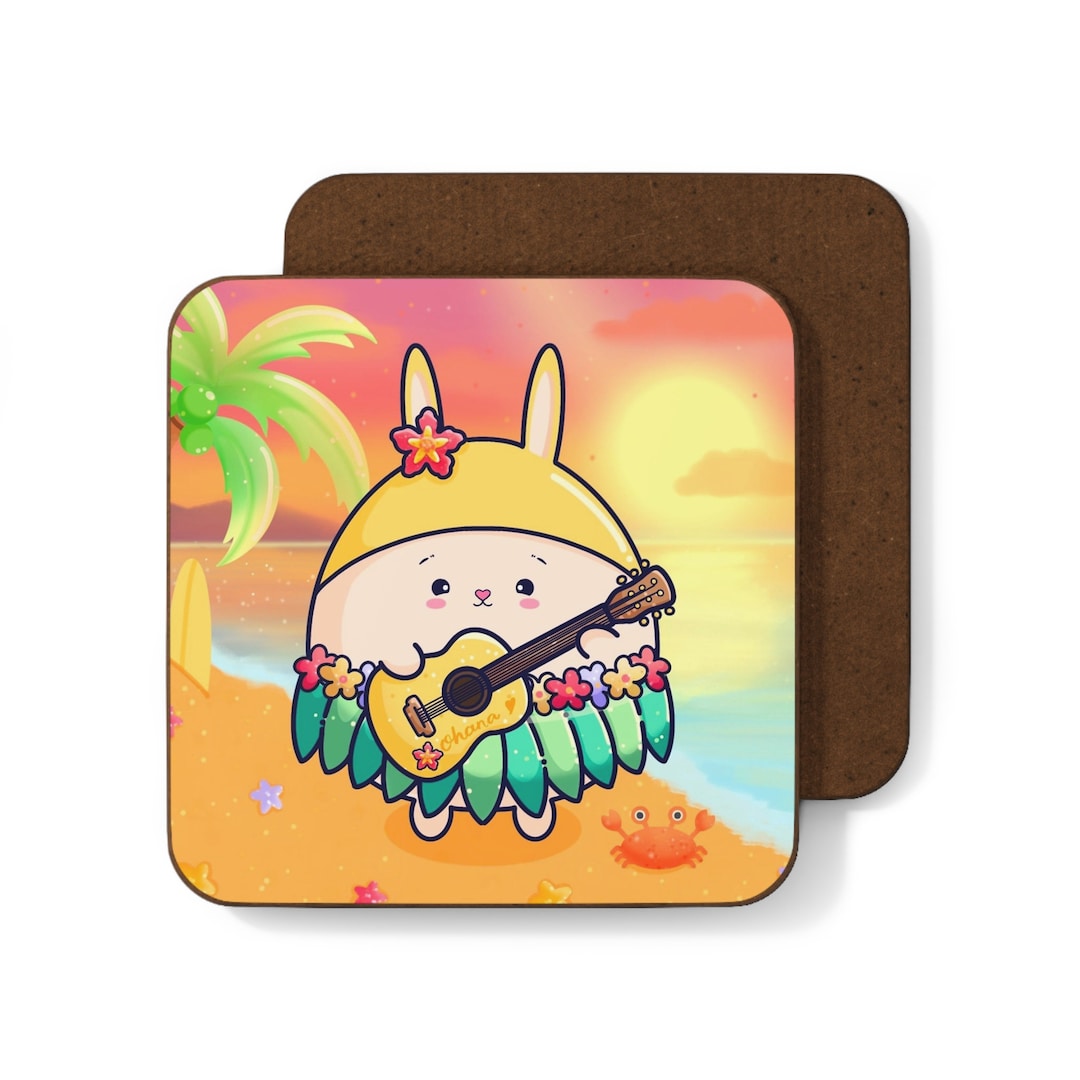 Cute Little Moy Tropical Themed Hardboard Back Coaster, Kawaii Coaster ...