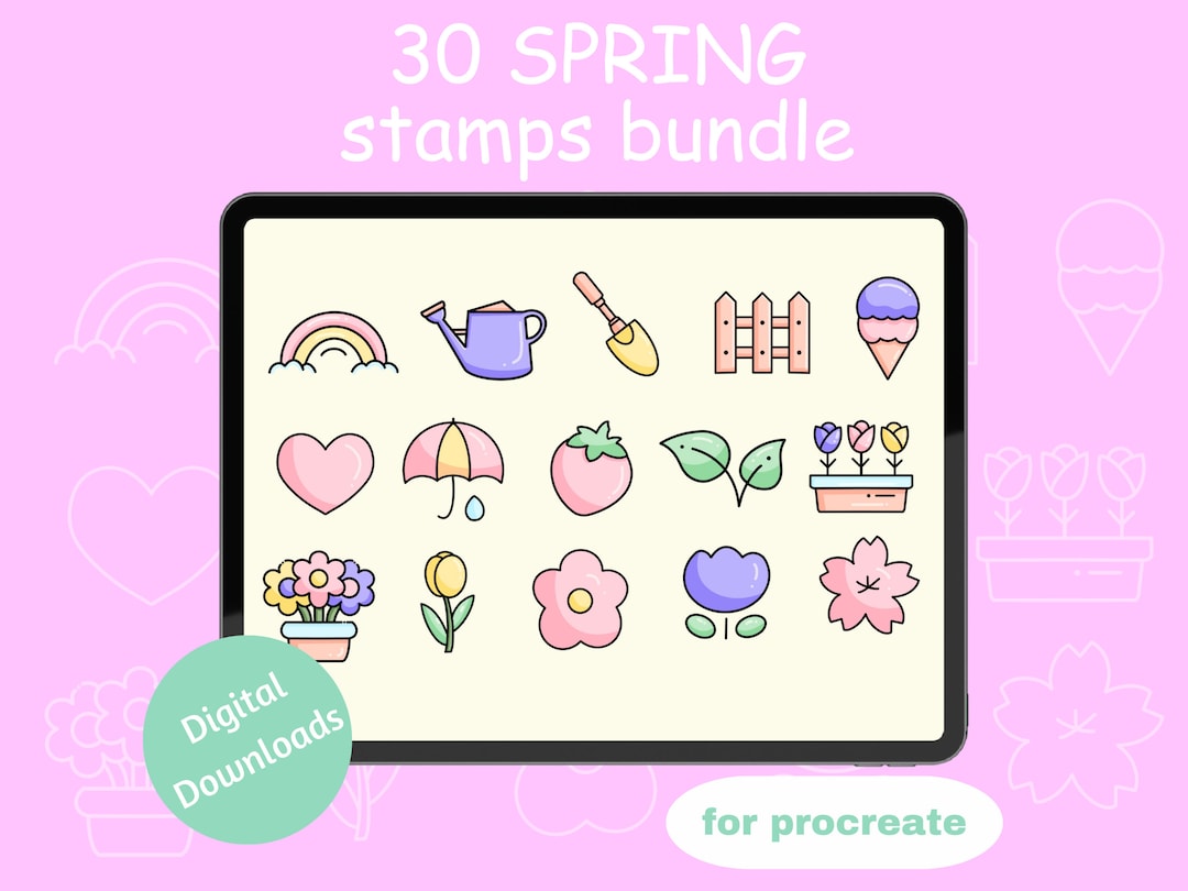 30 Spring Stamps Bundle for Procreate, Doodle Stamps, Procreate Stamps ...
