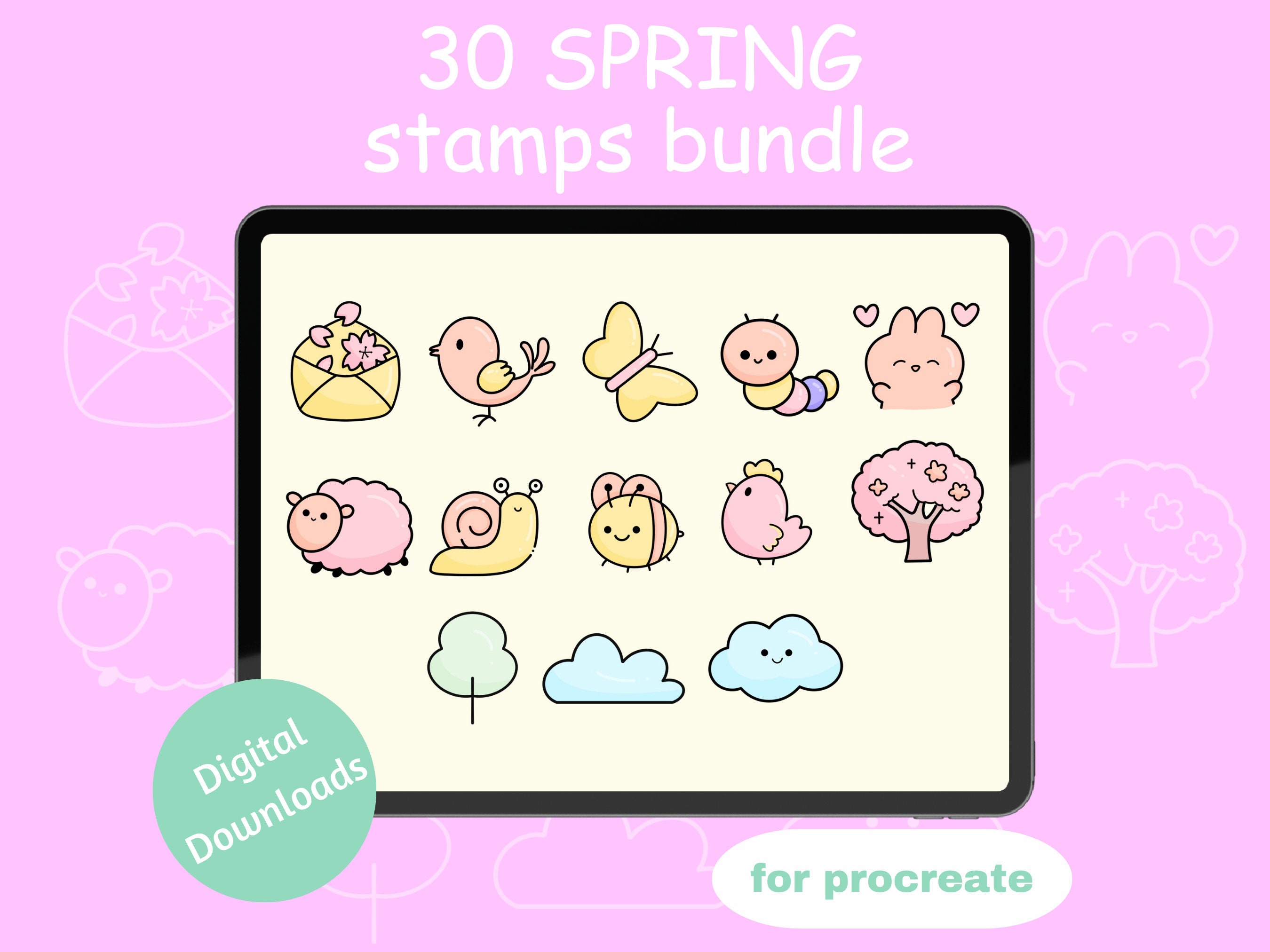 30 Spring Stamps Bundle for Procreate Doodle Stamps - Etsy