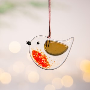 Fused Glass Robin Bird, Christmas Tree Ornaments - Etsy
