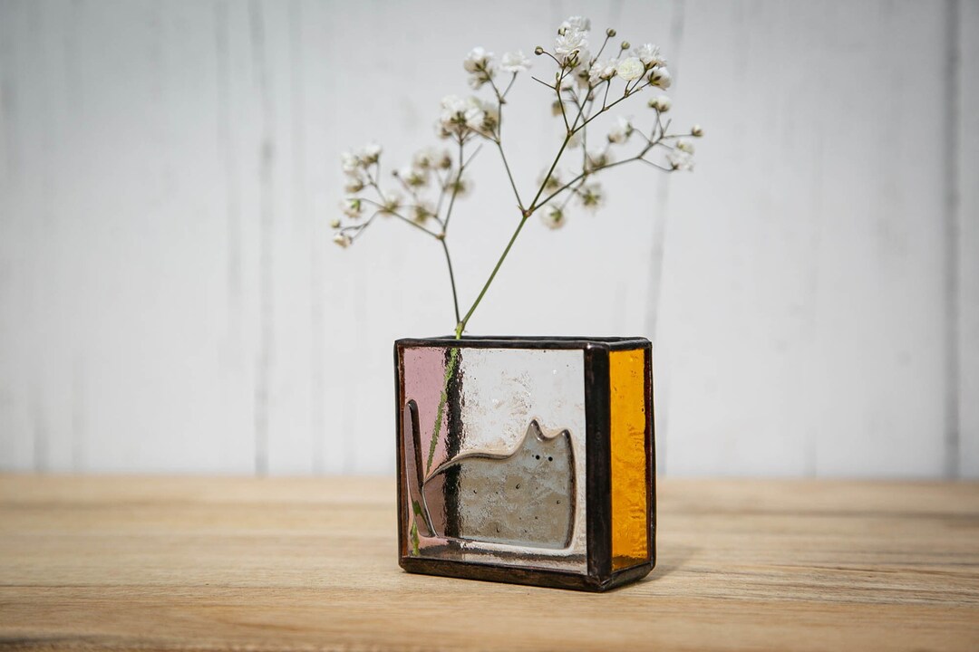 Stained Glass Gray Cat Vase: Fused Glass Pet Memorial Gift - Etsy