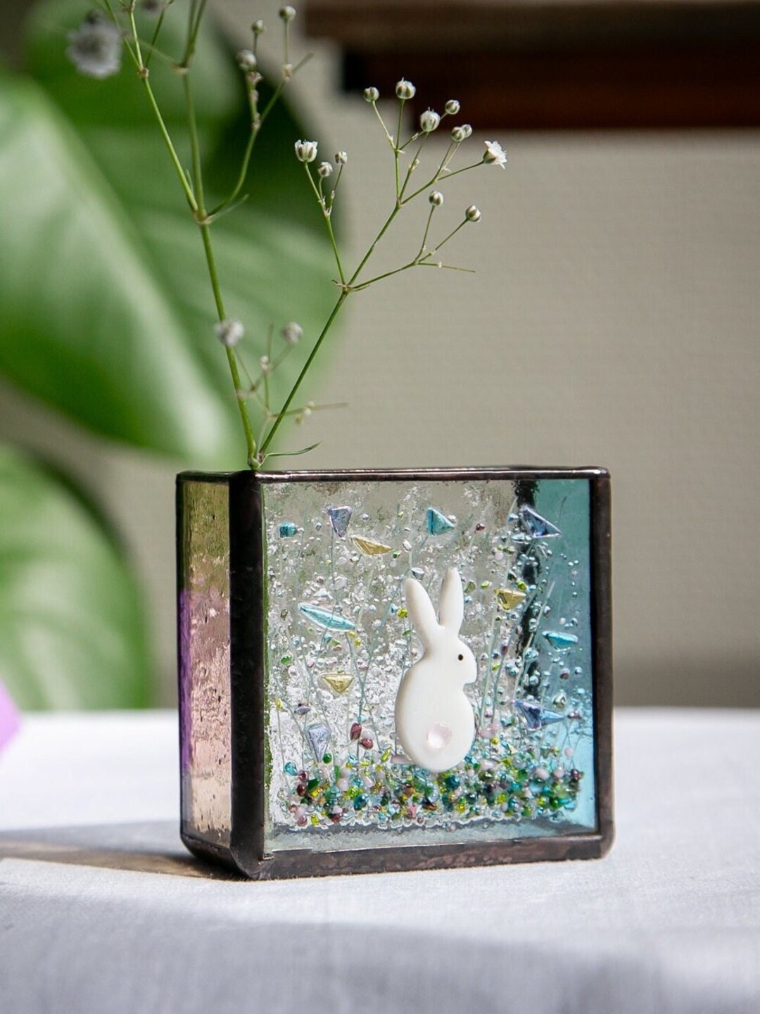 Fused Glass Art, Rabbit Decor, Stain Glass Vase, Bunny Lover Gift - Etsy