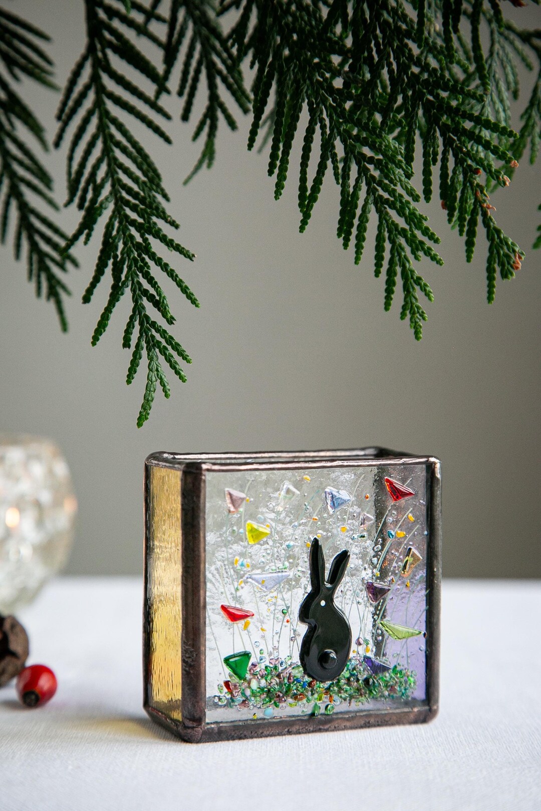 Fused Glass Black Rabbit, Bunny Lover Gift, Stained Glass Vase ...