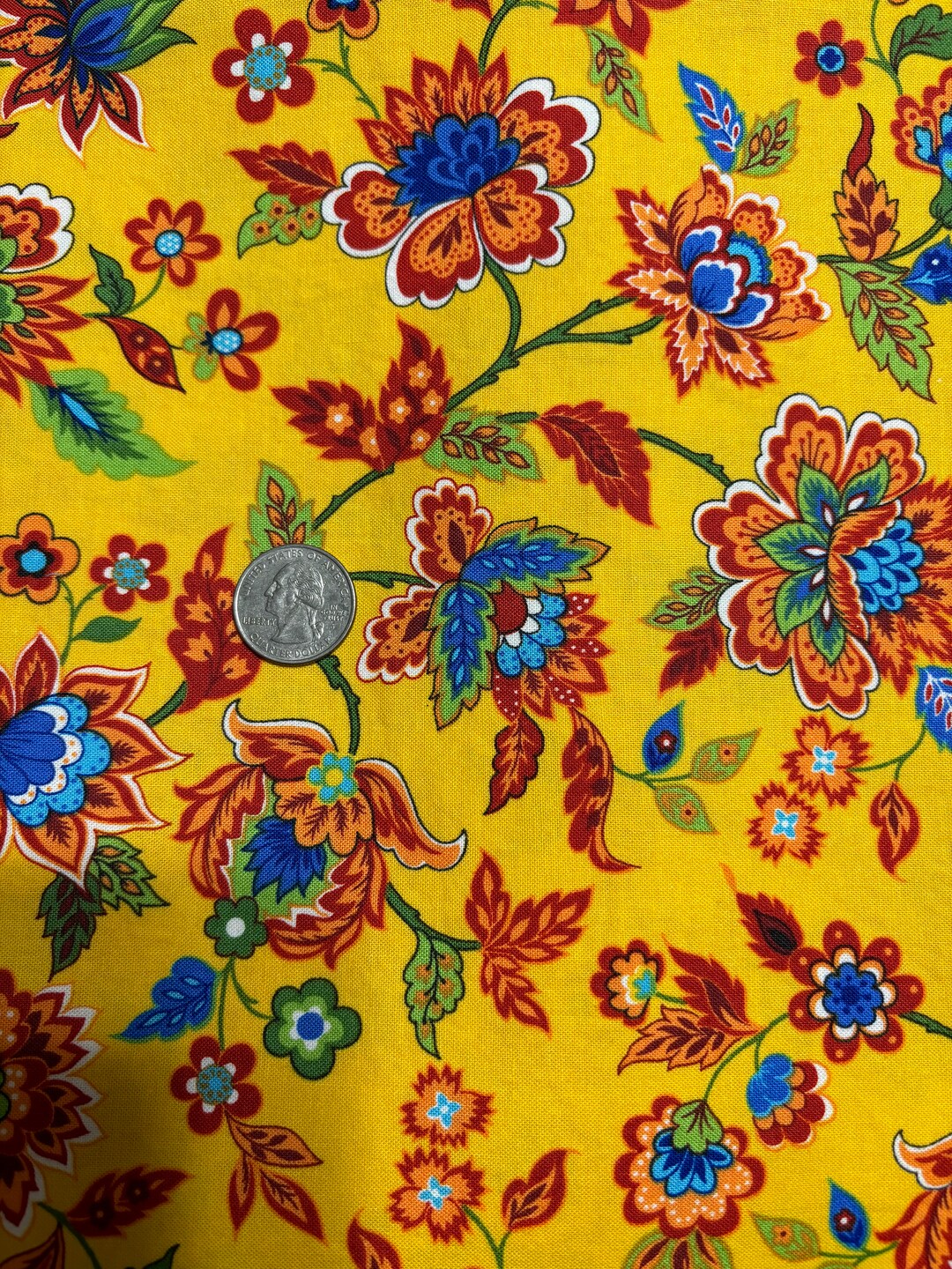 Bright Yellow Print Fabric - Etsy