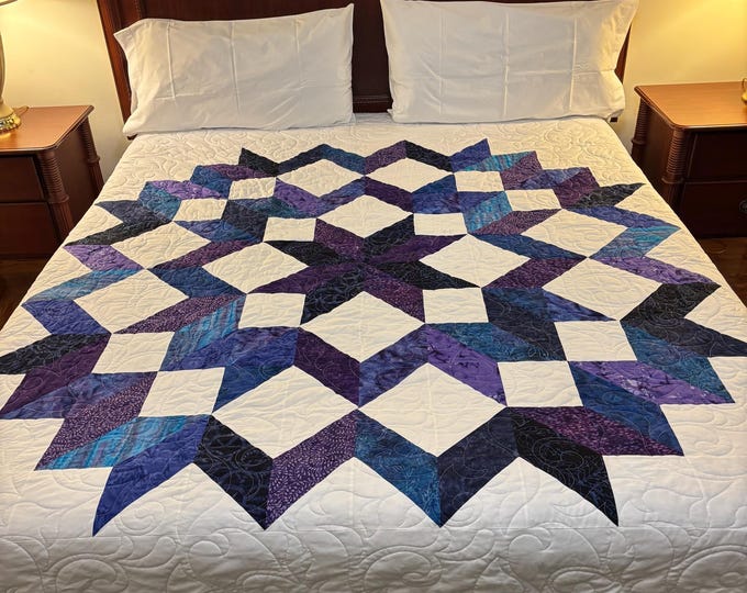King Size Carpenter's Wheel Quilt in Deep Blues and Purples - Etsy