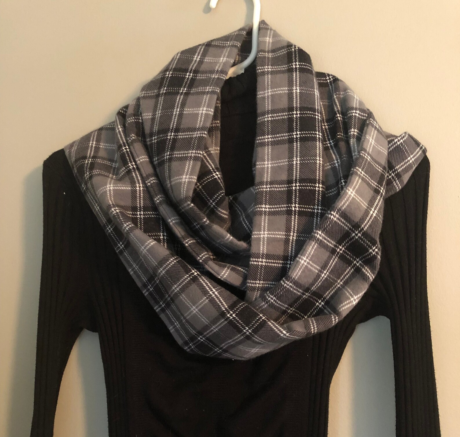 Infinity Flannel Scarf | Black & Gray Double Loop Scarf - Etsy