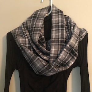 Infinity Flannel Scarf | Black & Gray Double Loop Scarf - Etsy