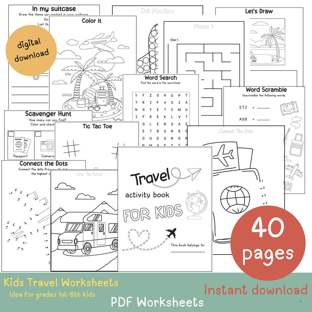 Kids Travel Printable, Summer Holiday Vacation Travel Journal, Digital ...