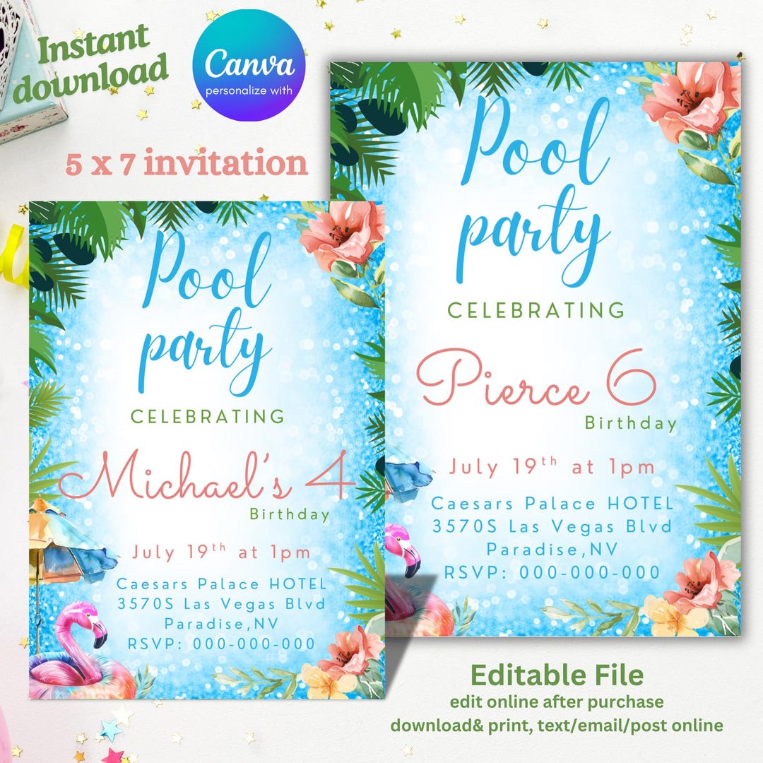 Pool Party Invitation, Birthday Boy, Birthday Girl, Digital Birthday ...