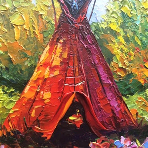 Tipi Teepee Native American Indian Art Montana 8:8” Original Impasto 3d ...